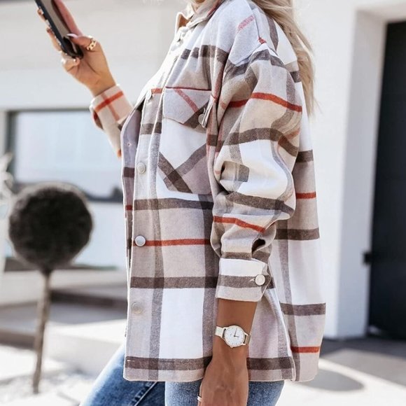 Coeur De Vague | Jackets & Coats | Khaki Plaid Shacket | Poshmark